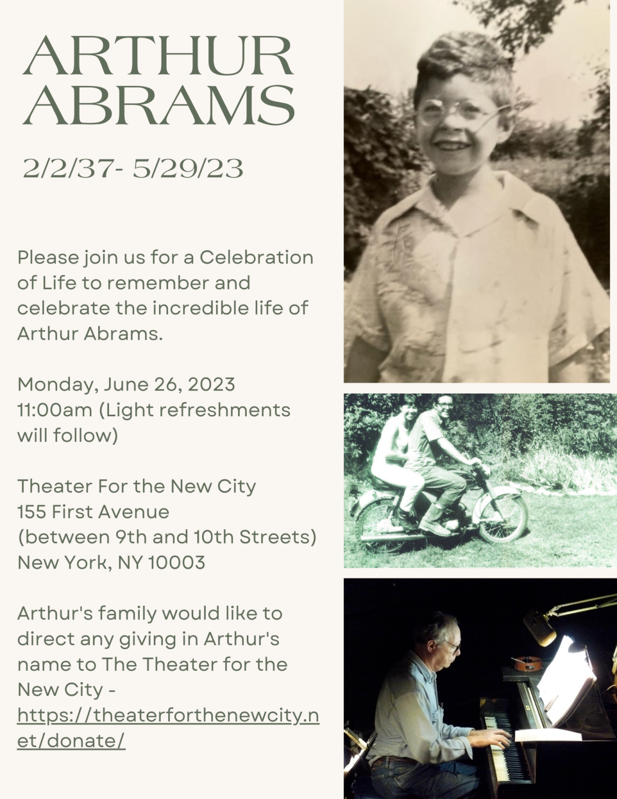 A celebration of the life of Arthur Abrams – Theater for the New City